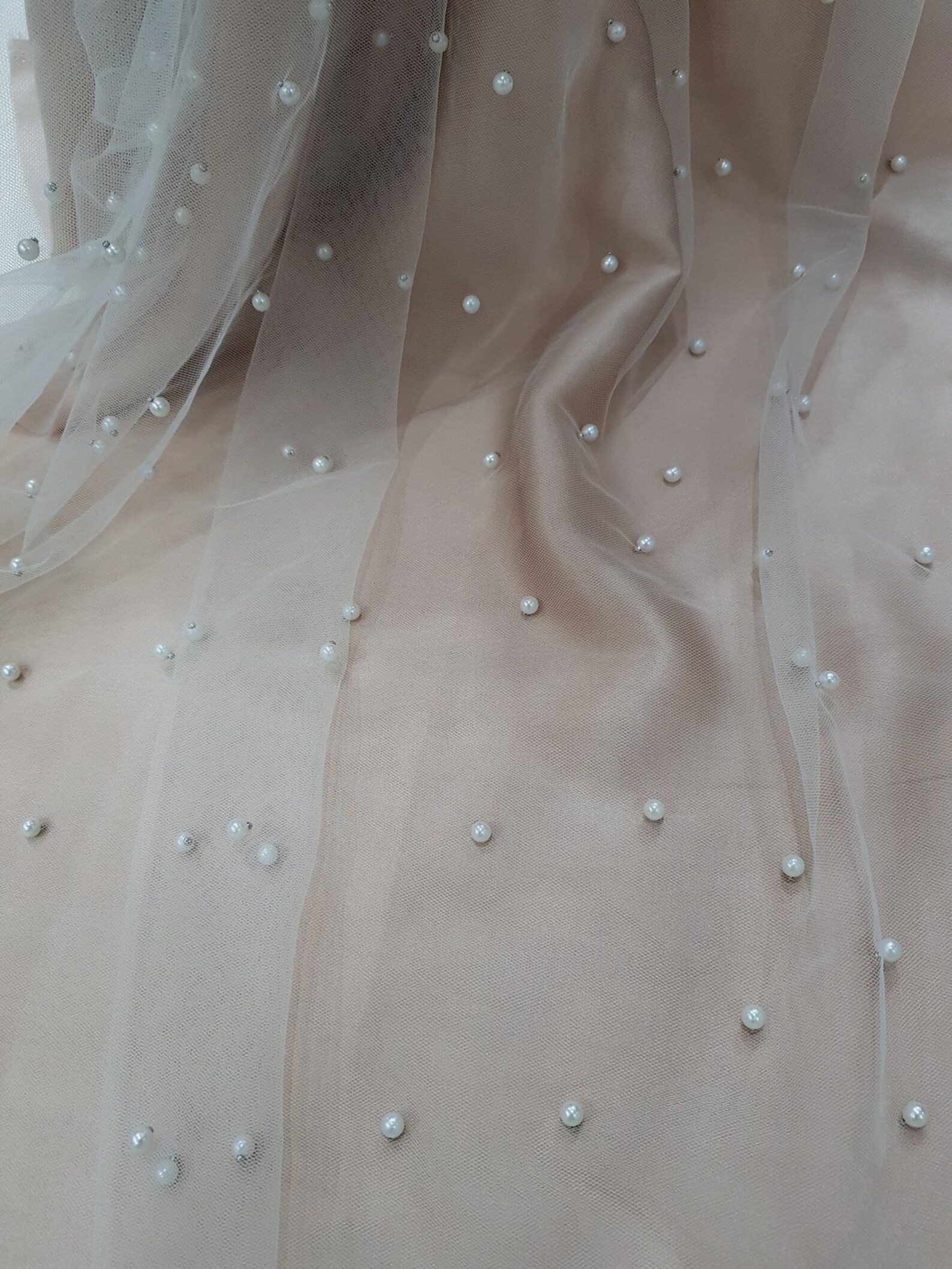 White Tulle Fabric With Pearls, Tulle by the Meter, TK9518 - Etsy