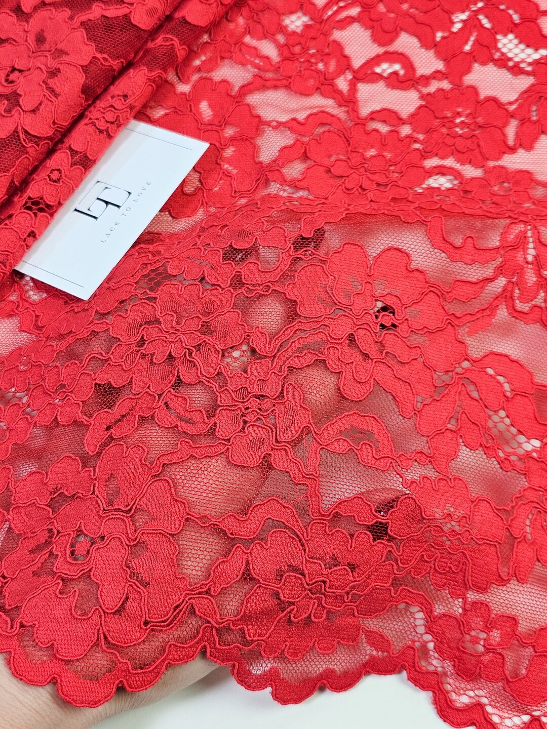 Red Lace Fabrics Sold per Meter, Red Floral Guipure Alencon Sari Lace ...