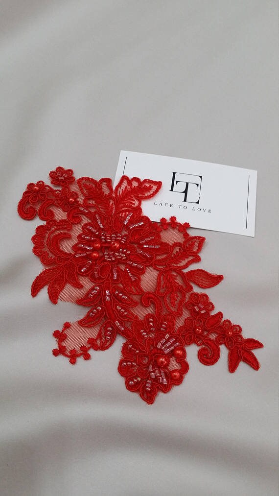 Red Lace Appliques Embroidered With Beads M0029 - Etsy