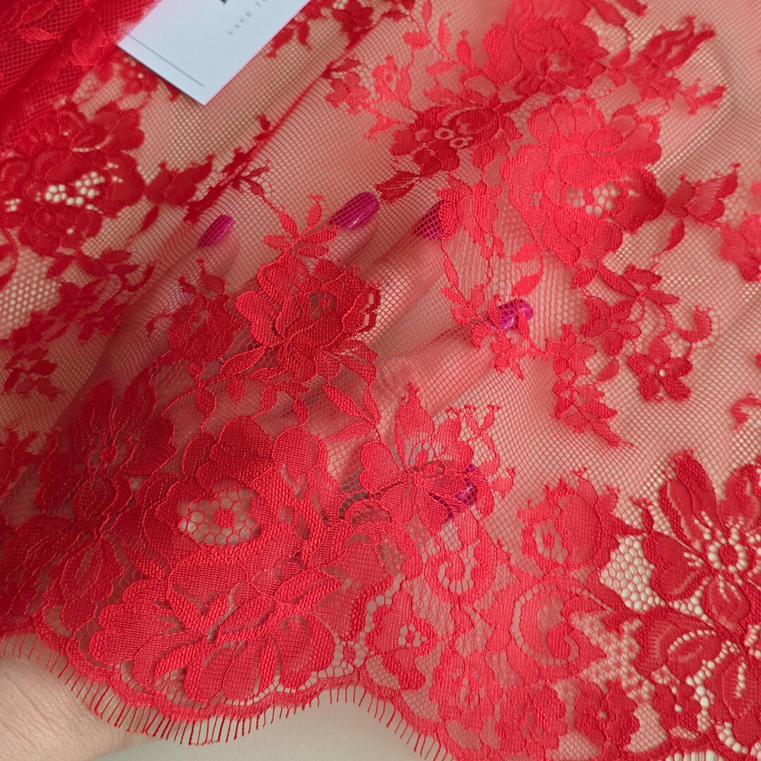 Red Lace Fabric by the Meter, French Chantilly Lace Material, Eyelash ...