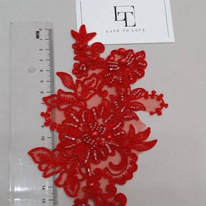 Red Lace Appliqués Embroidered With Pearls, M0029 - Etsy