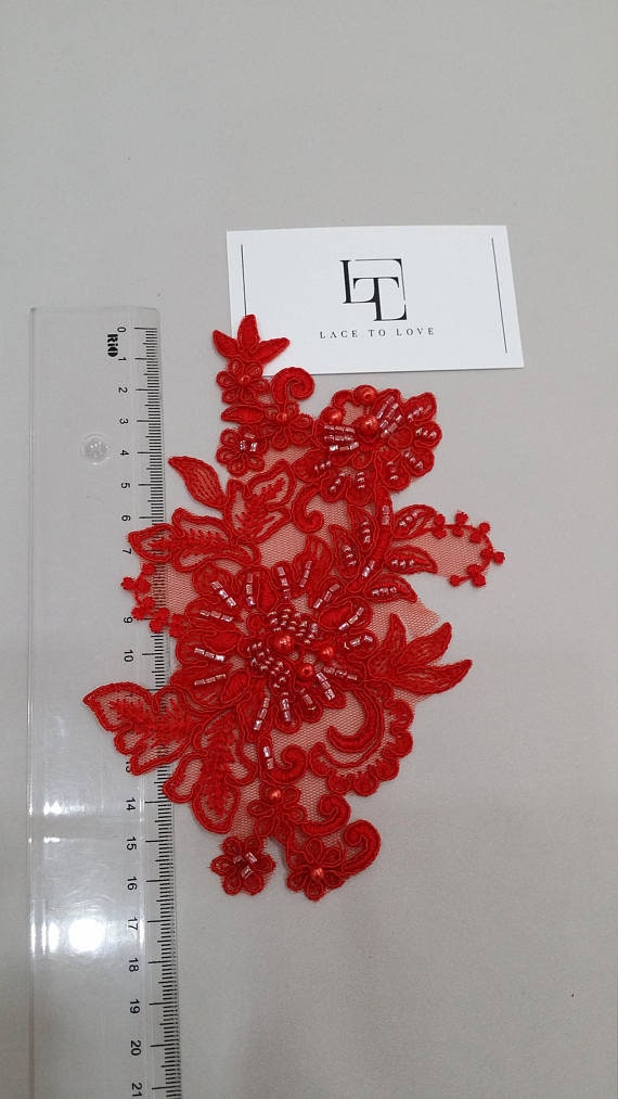 Red Lace Appliques Embroidered With Beads M0029 - Etsy
