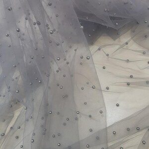 Grey Tulle Fabric With Pearls, Grey Tulle Fabrics, Grey Tulle Fabric ...