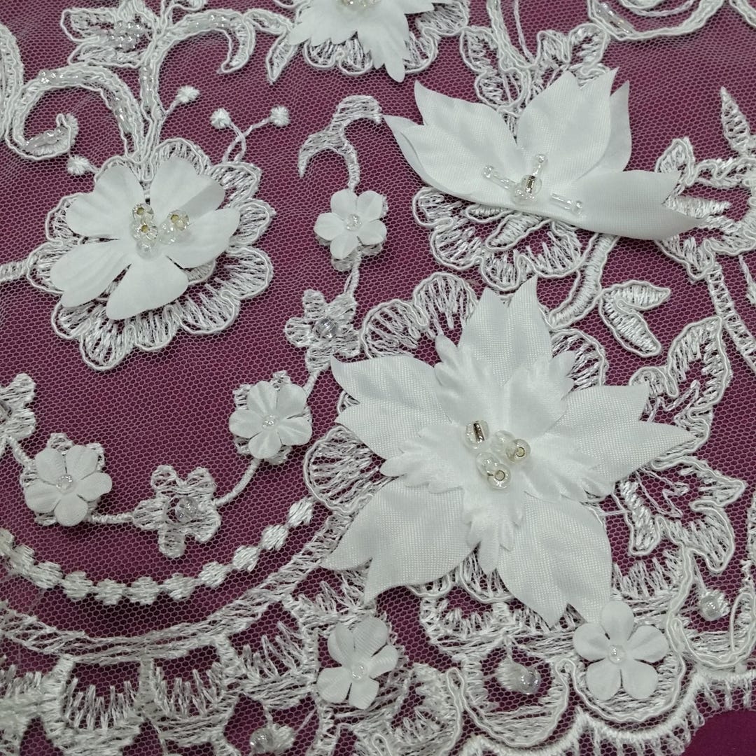 White 3D Lace, Beaded off White Lace, Light Ivory Bridal Wedding Lace ...