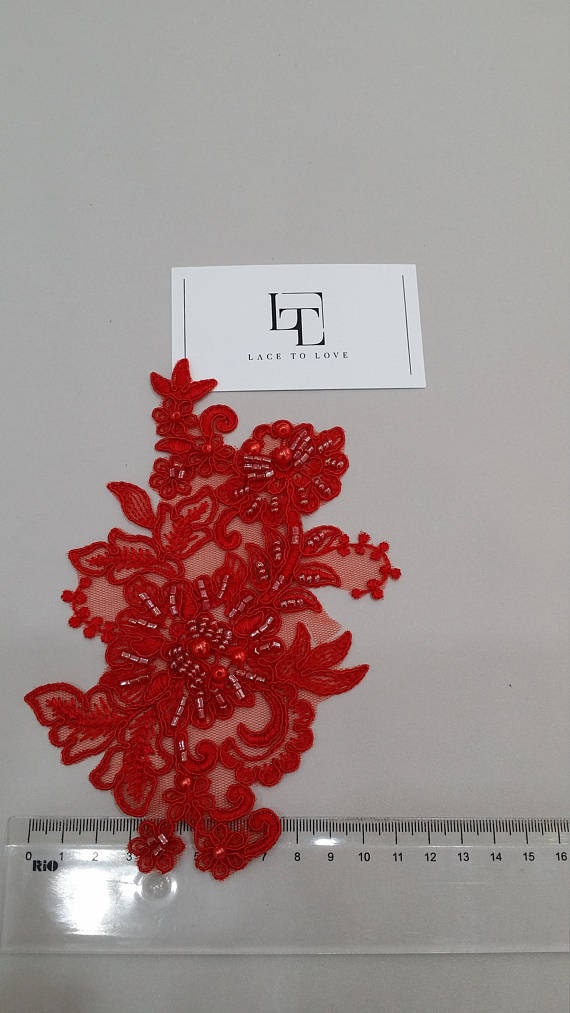Red Lace Appliques Embroidered With Beads M0029 - Etsy