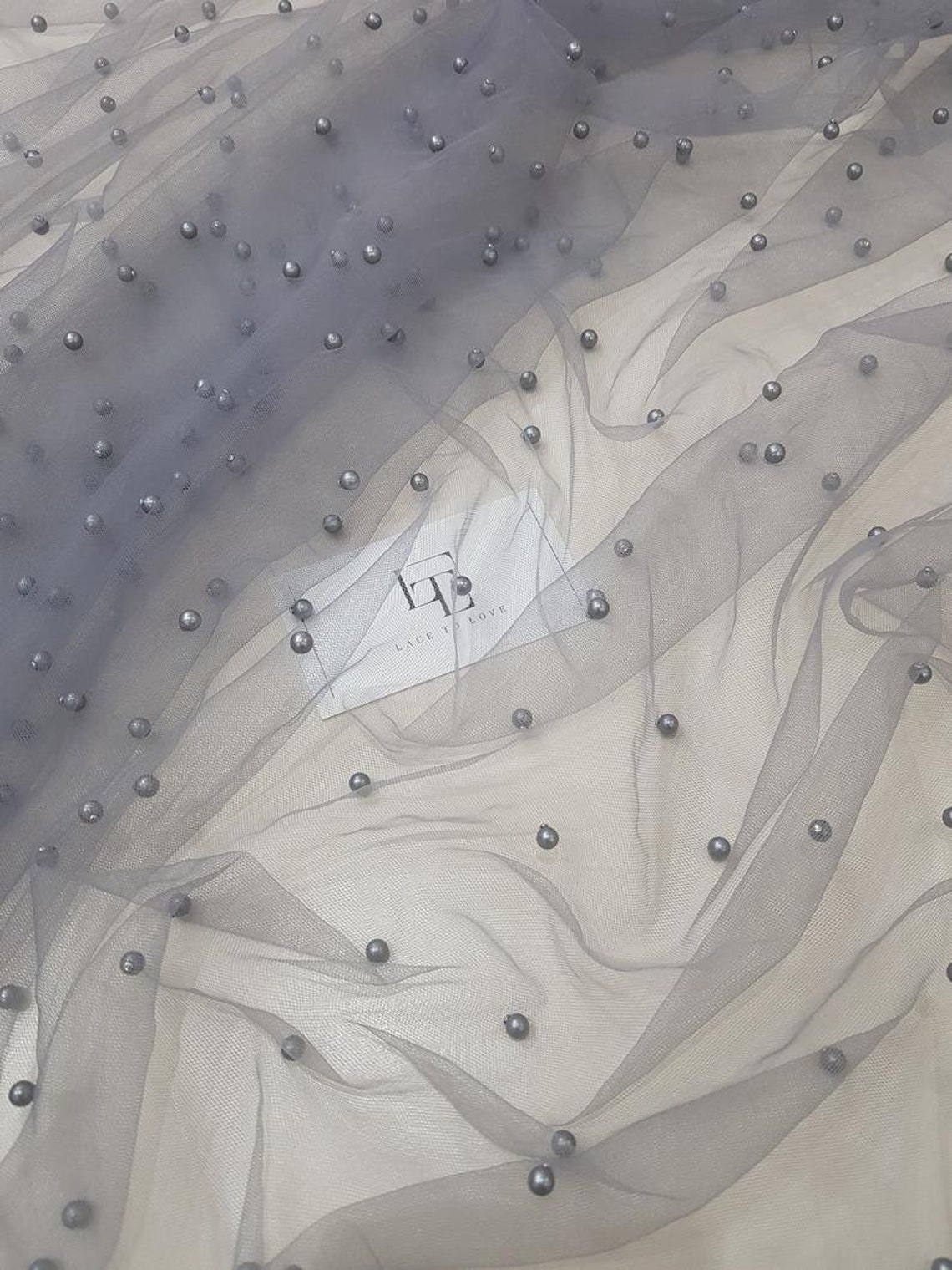 Grey Tulle Fabric With Pearls Grey Tulle Fabrics Grey Tulle - Etsy