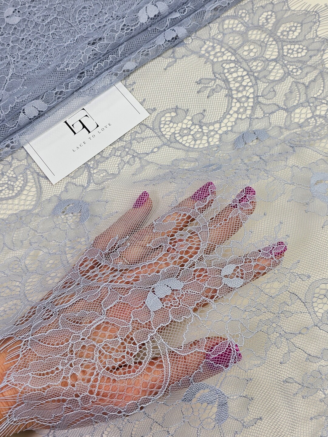 Blue-grey Lace Trim, French Chantilly Lace Fabric by the Meter, LKM6001 ...