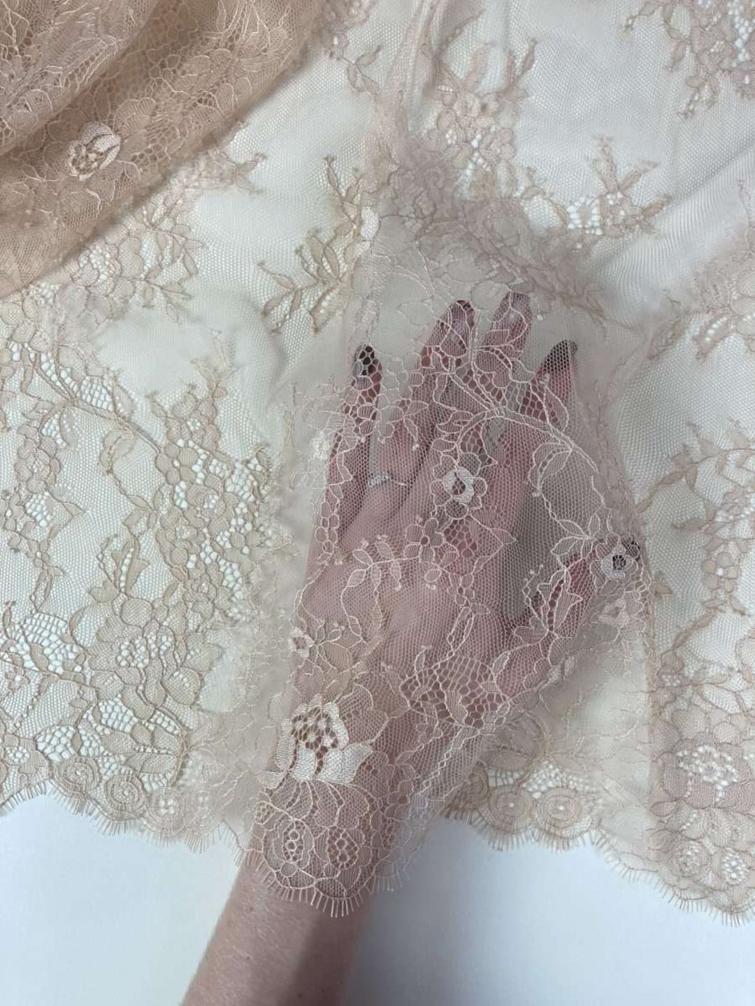 Beige Lace Fabric, Skin Color Lace, French Lace, Light Beige Chantilly ...