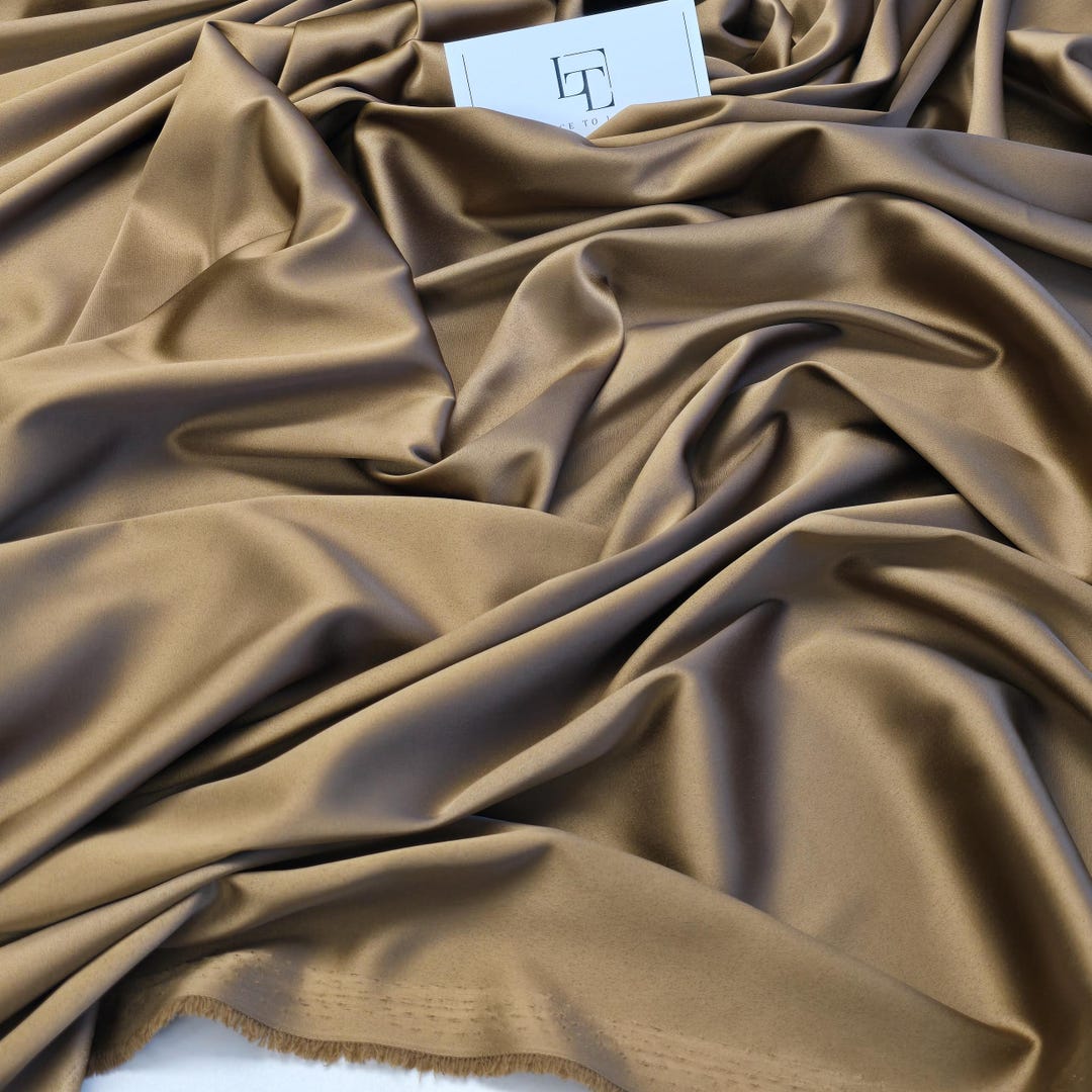 Brown Elastic Satin Fabric, Golden Stretch Satin Fabrics by the Meter ...