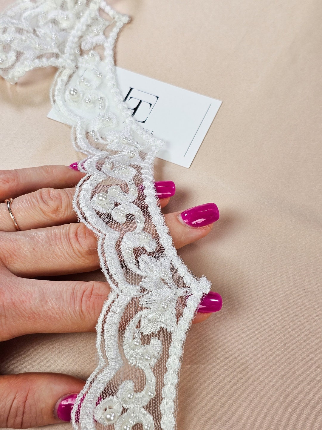 Cream Lace Trim Pearls, White Wedding Lace Sold by the Meter, EEV2157 ...