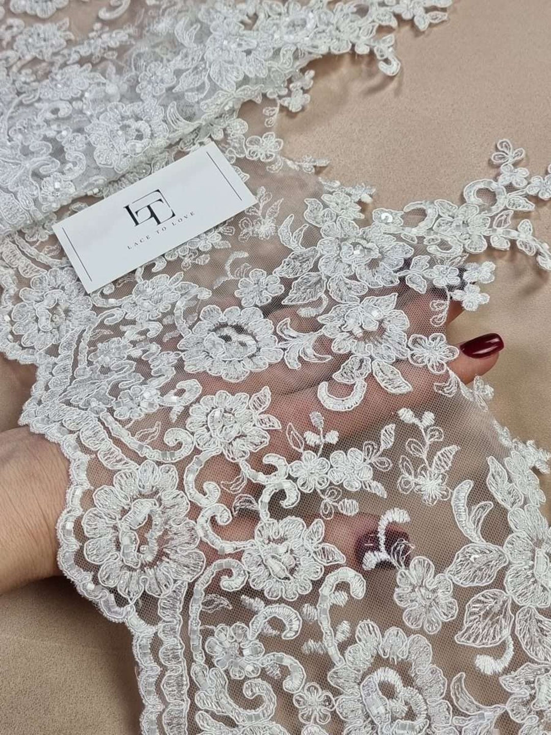 Snow White Lace Trim Pearls, White Wedding Lace Sold by the Meter ...