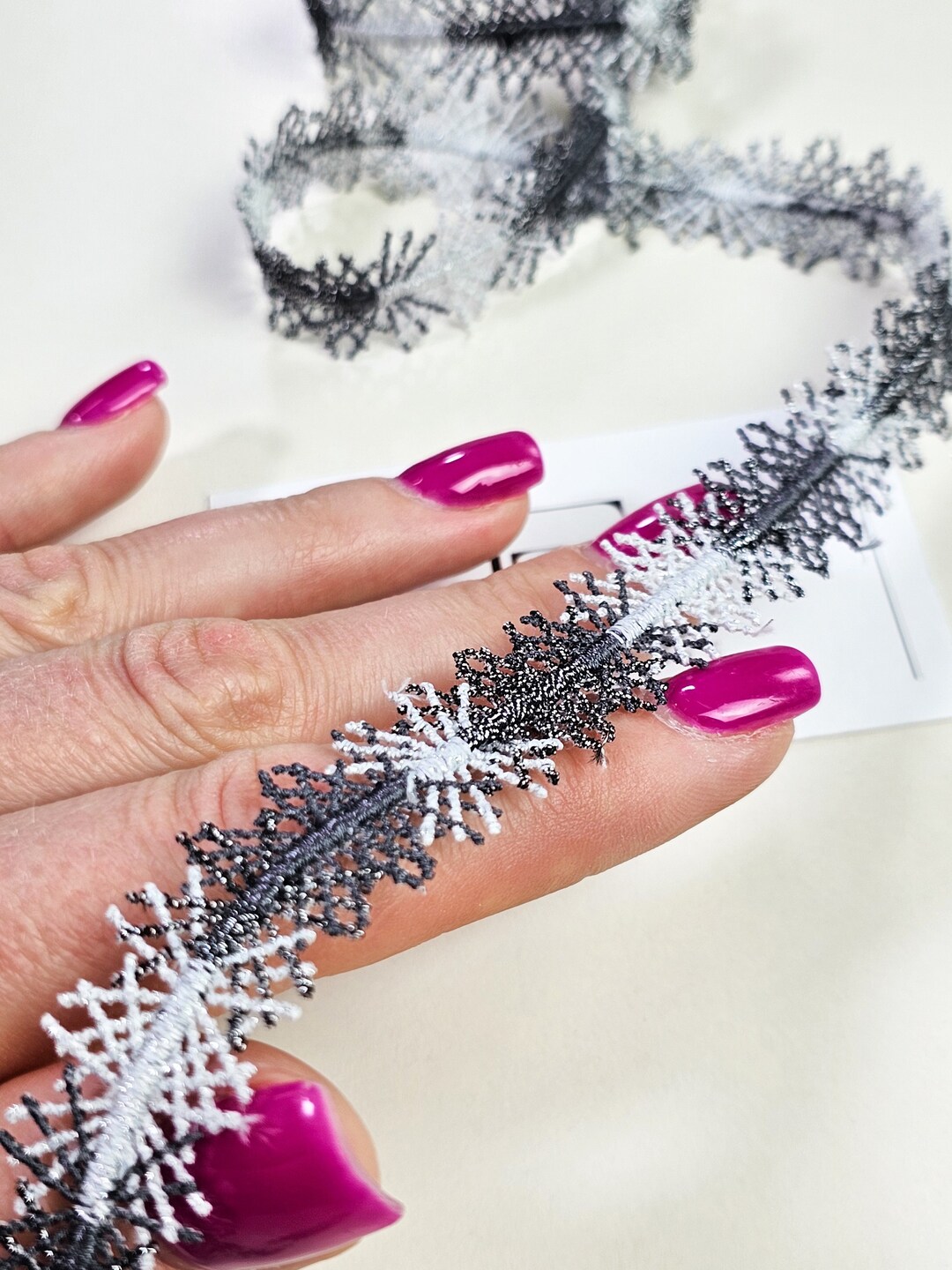 Black and White Shiny Lace Trim by the Meter, Christmas Snowflake ...