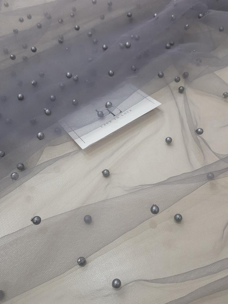 Grey Tulle Fabric With Pearls Grey Tulle Fabrics Grey Tulle - Etsy