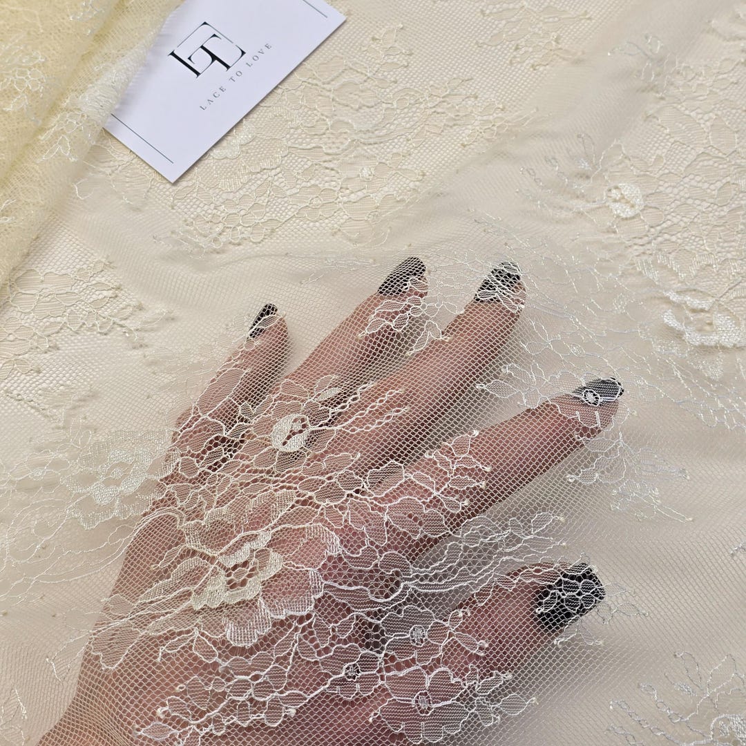 Yellow Lace Fabric, Light Yellow French Chantilly Lace Fabrics, Lace ...