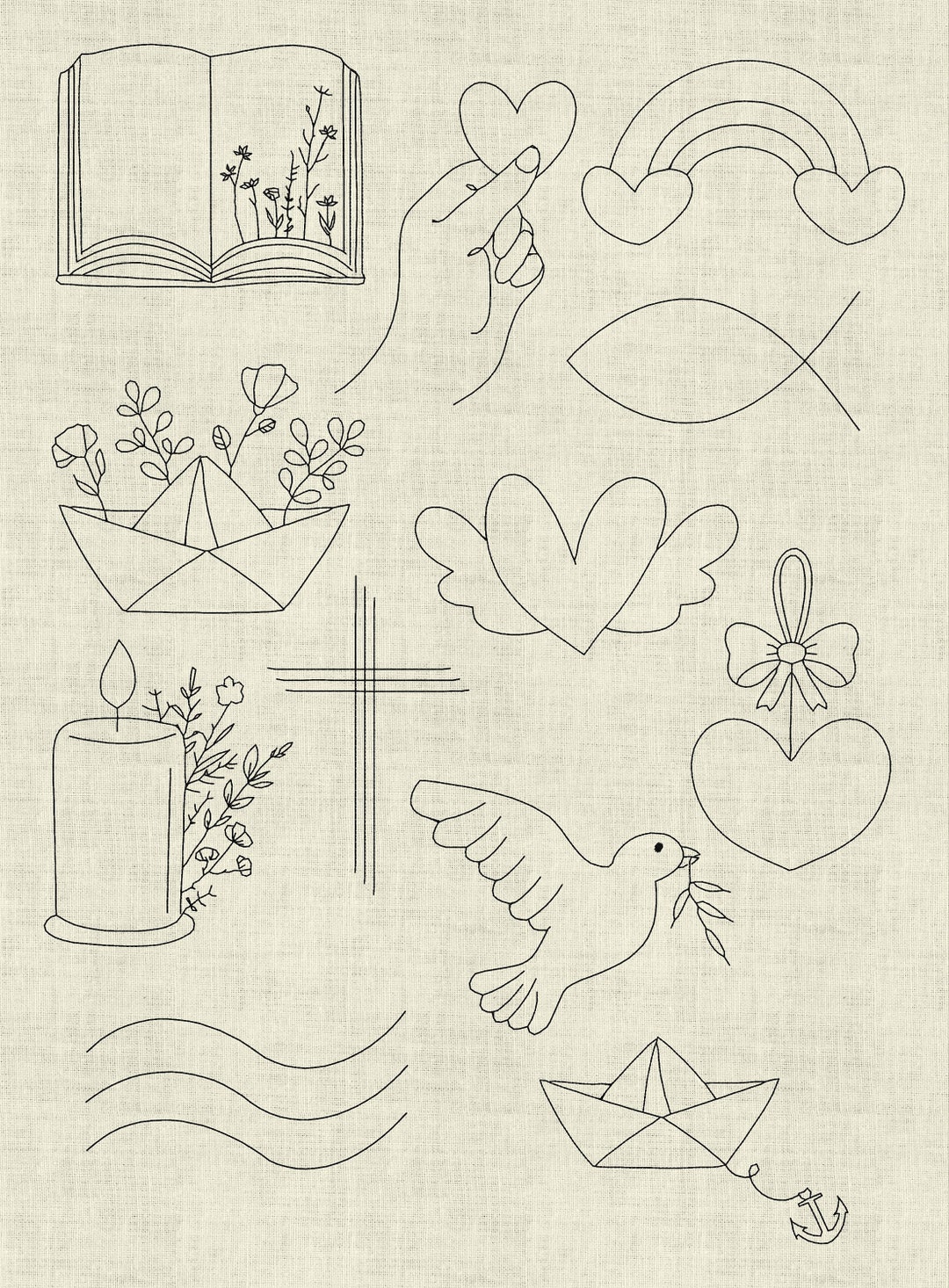 Embroidery File Baptism Communion Wedding Line Art, Outline, Doodle ...