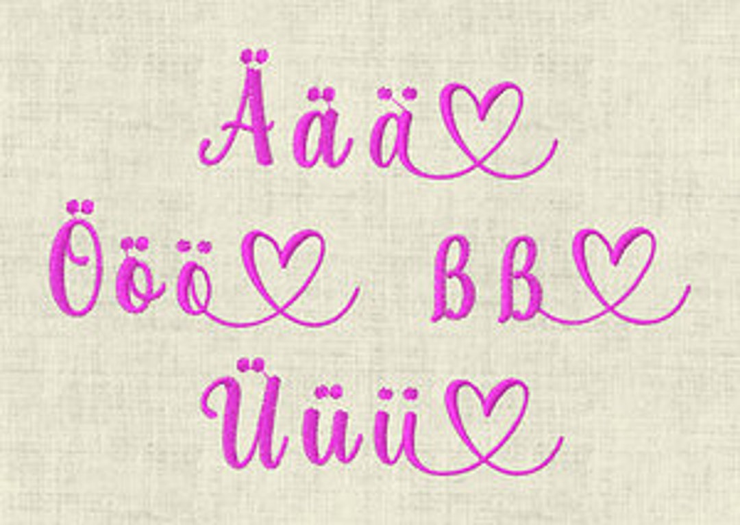 Embroidery File Supplementary Set Umlauts Font With Hearts " in Love 3 ...