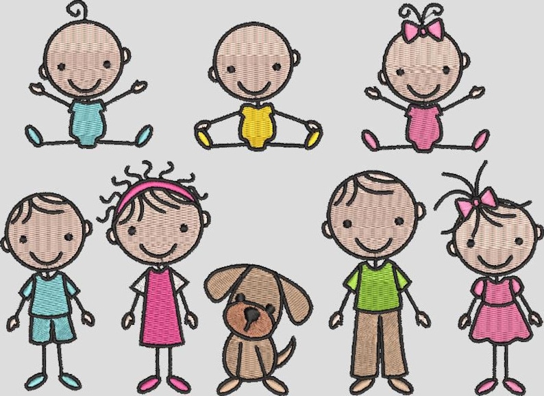 Embroidery File Stick Figure Family 1 With Dog Set 196 Machine - Etsy