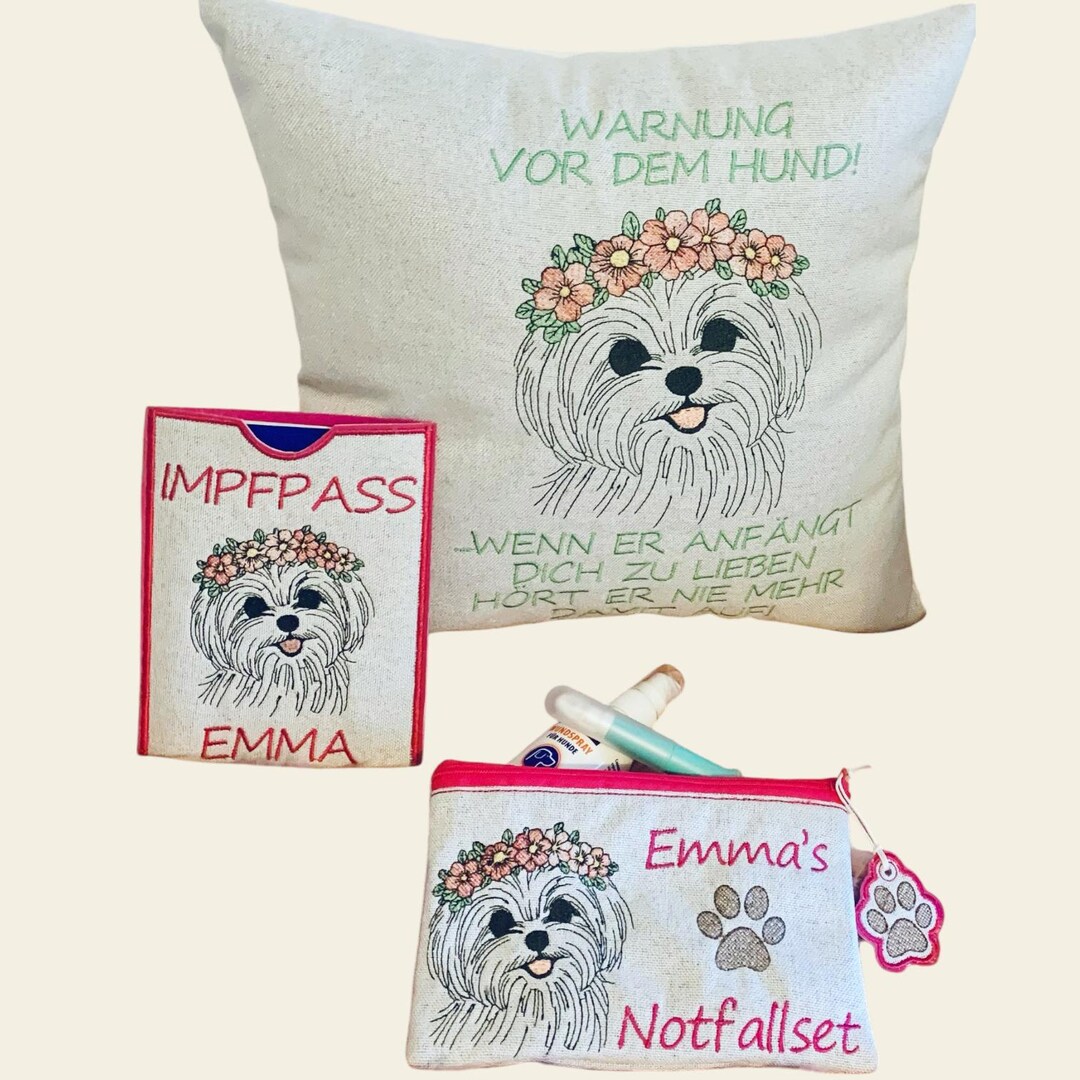 Embroidery File Dog Maltese, Havanese, Linear Art 4 Sizes Set 970 ...