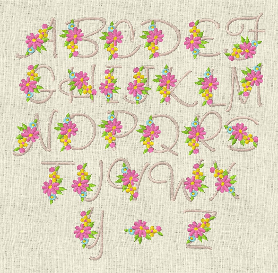 Embroidery File Monogram With Flowers Approx. 30 Mm ABC Letters Font ...