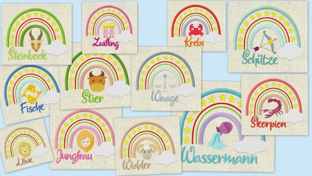 Embroidery File 12 Zodiac Signs Rainbow Horoscope Machine Embroidery ...