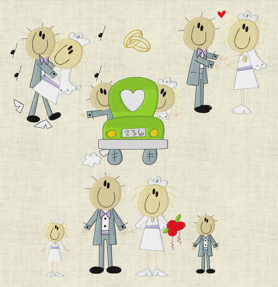 Embroidery File Wedding Family Stick Figure Machine Embroidery - Etsy