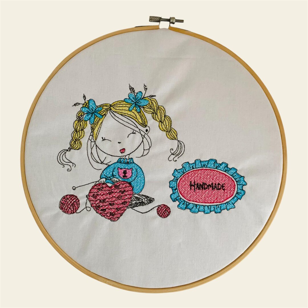 Embroidery File Cute Girl 5 Knitting Set 933 Machine Embroidery Doodle ...