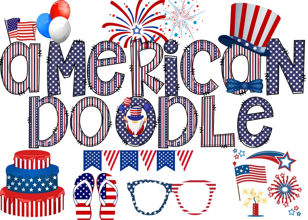American Doodle Font/ Fourth of July/ America/ Stripes/ Stars/ Digital ...