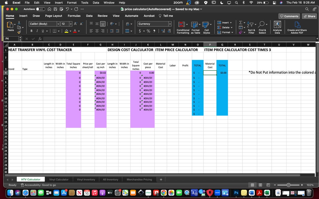 Vinyl Cost Calculator/ Inventory Tracker/ Price Calculator/ Small ...