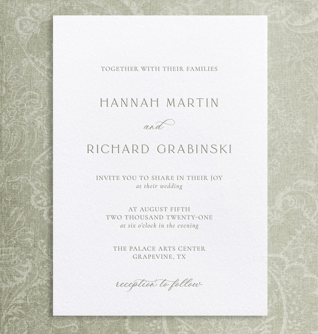 Modern Minimalist Letterpress Wedding Invitation, Blind Embossed Save ...
