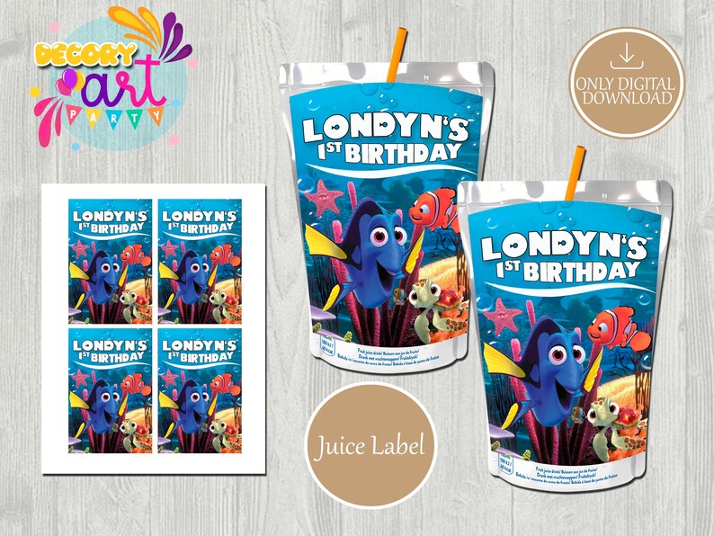 Finding Dory - Nemo Pack - Chip Bag - Lollipop - Favor Bag- Juice Label ...