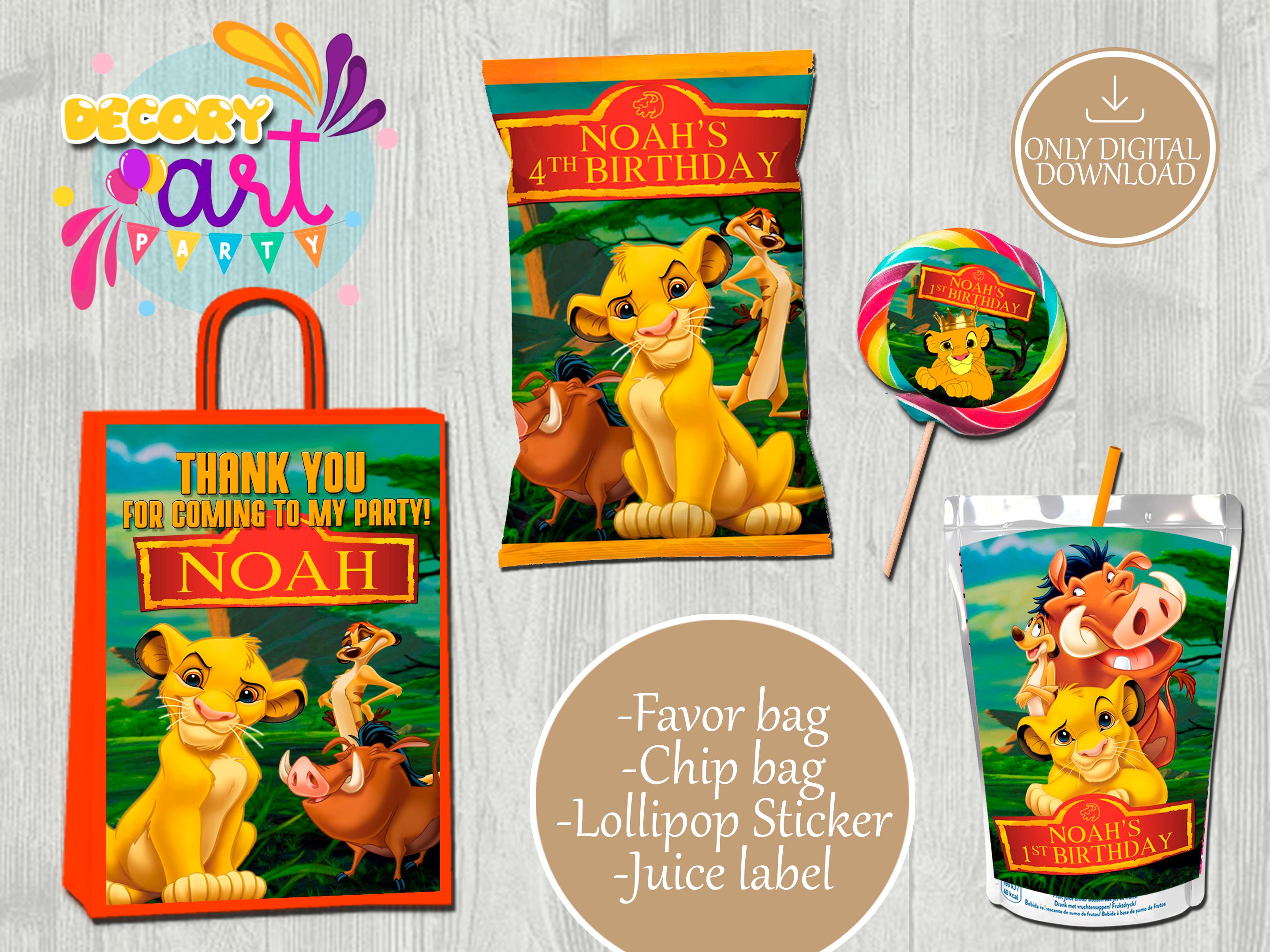 Lion King Pack Chip Bag Lollipop Favor Bag Juice Label Printables ...
