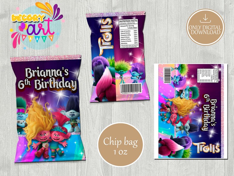 Trolls Pack - Chip Bag - Lollipop - Favor Bag- Juice Label - Printables ...