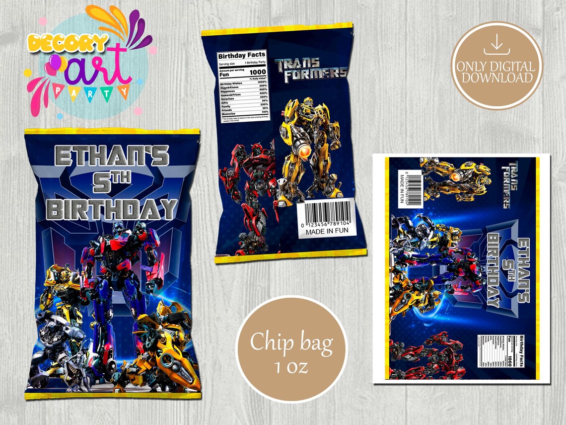 Transformers Pack Chip Bag Lollipop Favor Bag Juice Label Printables ...