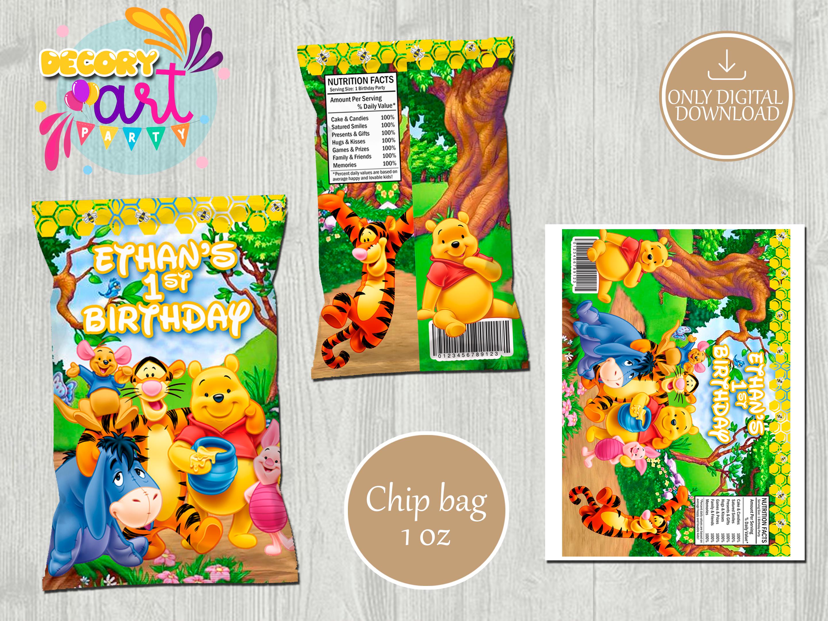 Winnie Pooh Pack Chip Bag Lollipop Favor Bag Juice Label Printables ...