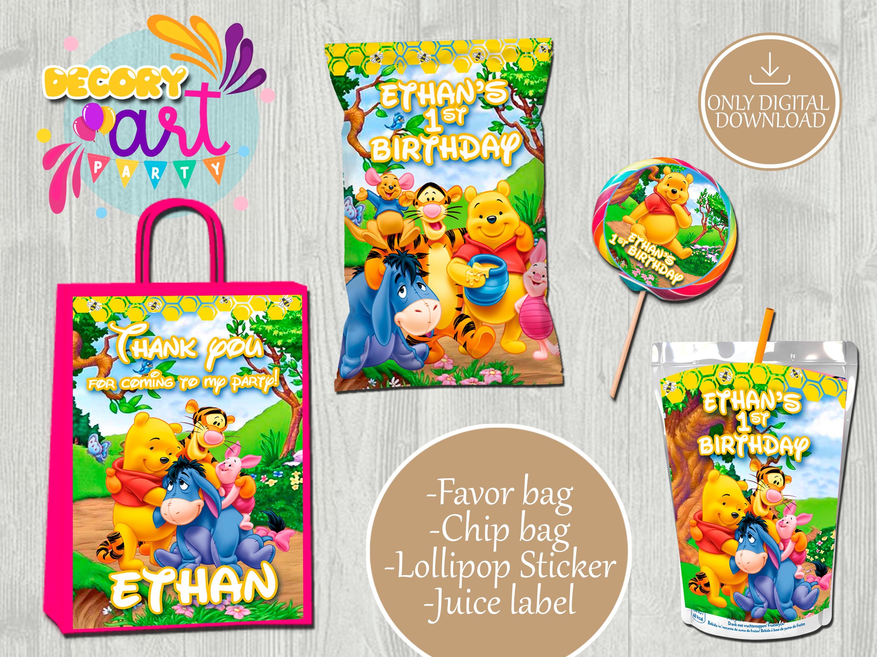 Winnie Pooh Pack - Chip Bag - Lollipop - Favor Bag- Juice Label ...
