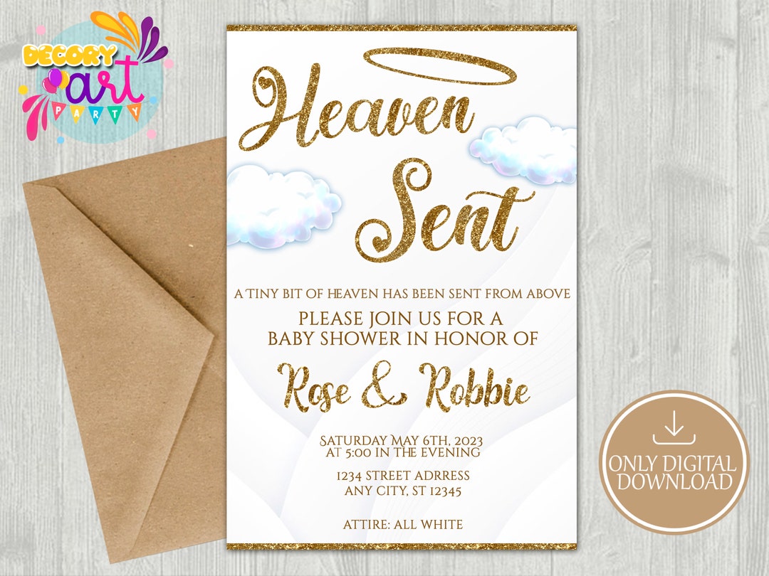 Invitation Heaven Sent, Baby Shower, Gender Reveal. Heaven Sent ...