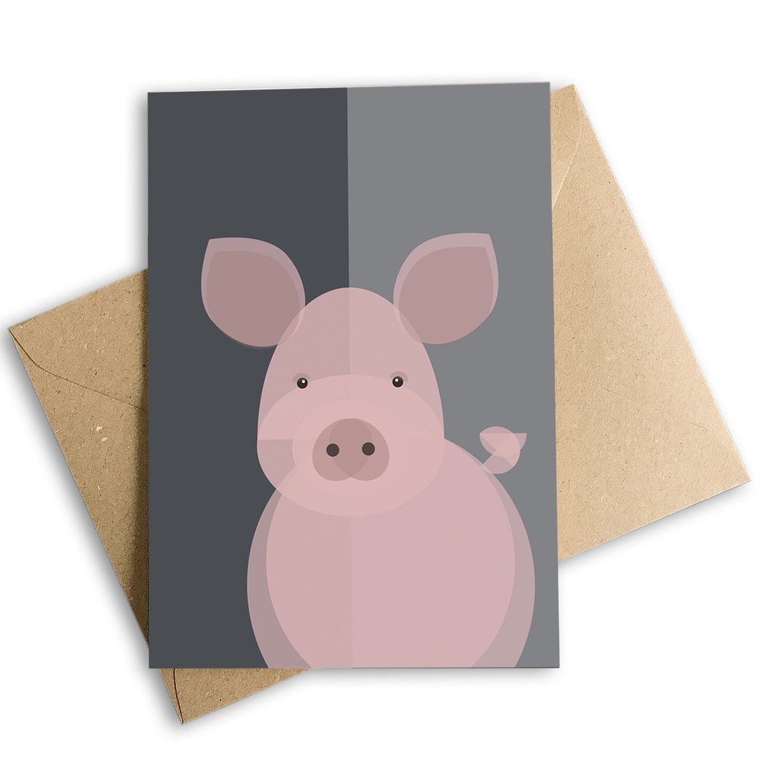 Mid Century Pig Greetings Card - Animal Card, Pig, Piglet, Farm Animal ...
