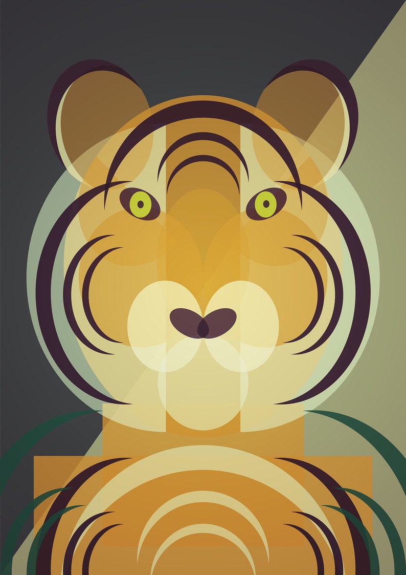 Mid Century Tiger Fine Art Print. Mid Century Modern Design. - Etsy