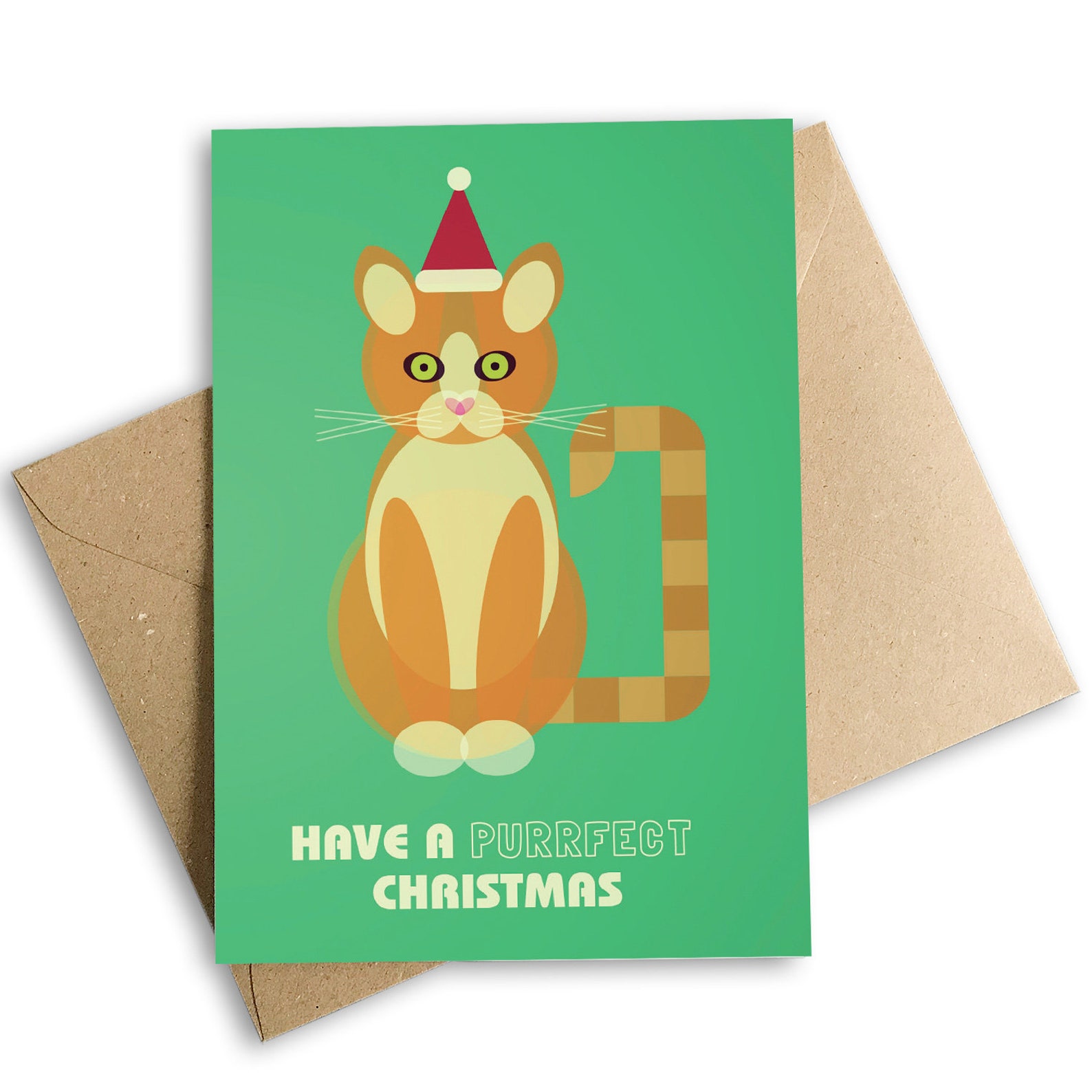 Have A Purrfect Christmas Ginger Cat Card Mid Century - Etsy