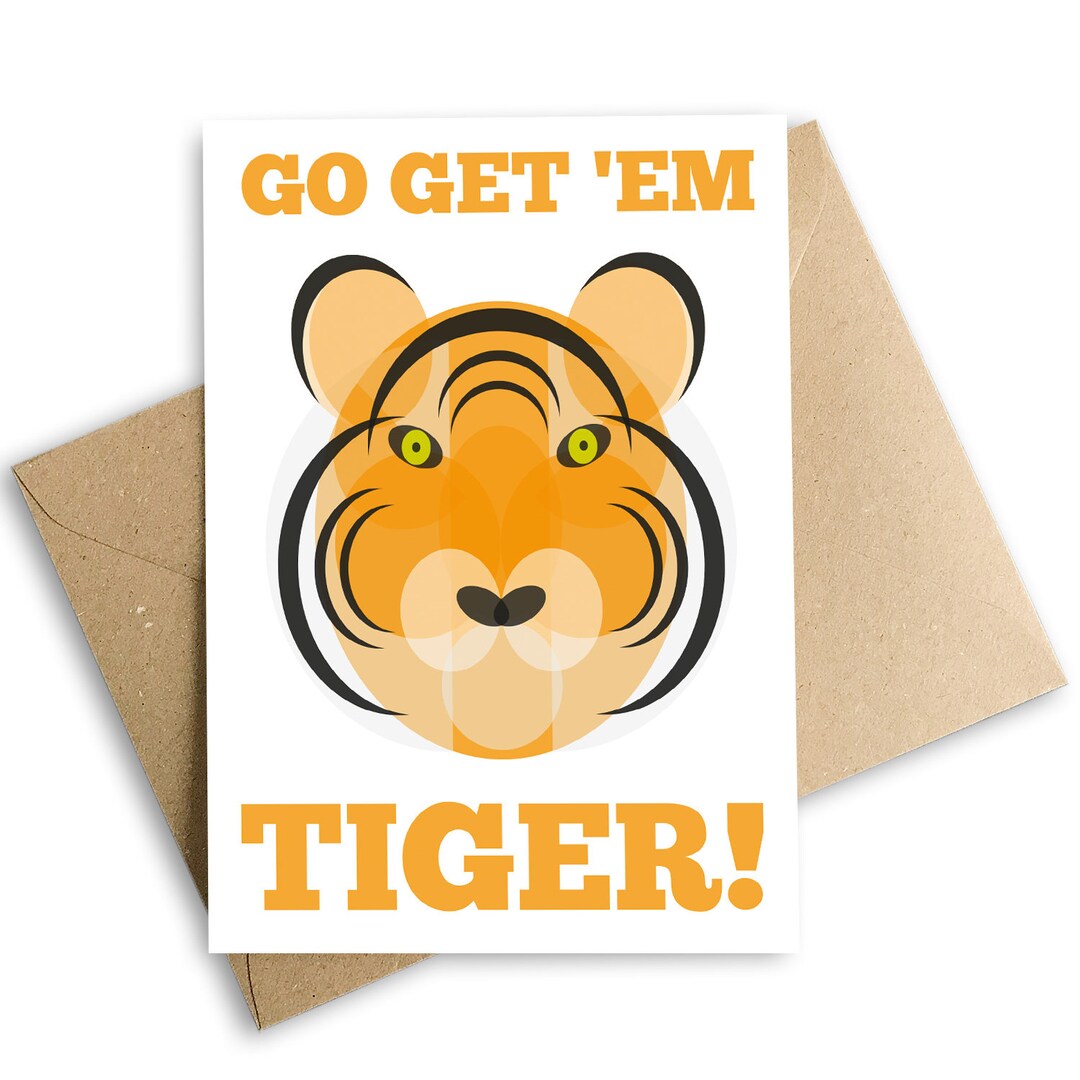 Go Get 'em Tiger Good Luck Card Mid Century Design, Tiger Card, Big Cat ...