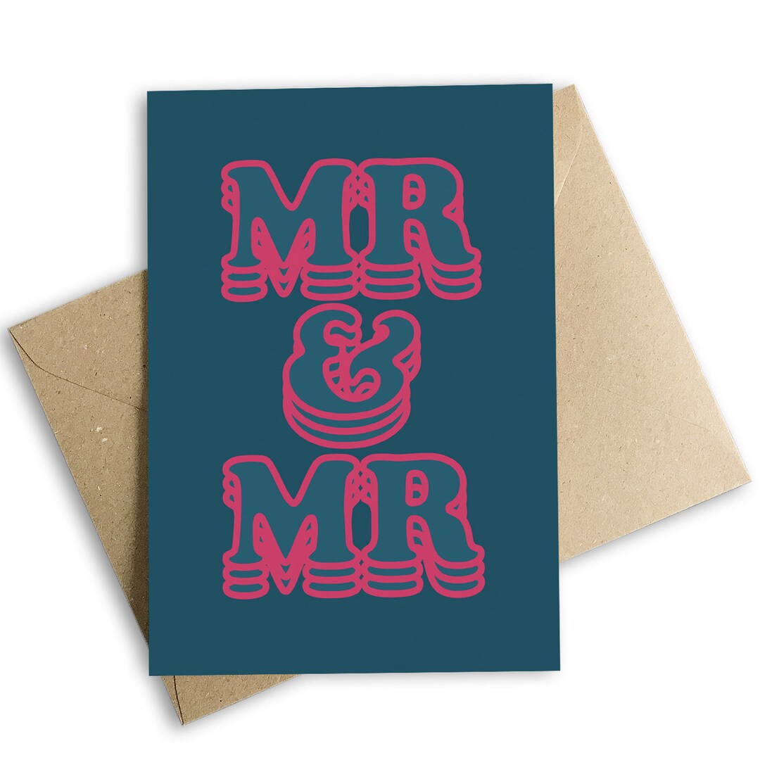 Mr and Mr Wedding Card, Retro Typography, Hot Pink and Teal - Etsy