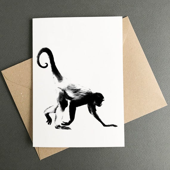 Etched Monkey Greetings Card Botanical Design Spider Monkey | Etsy