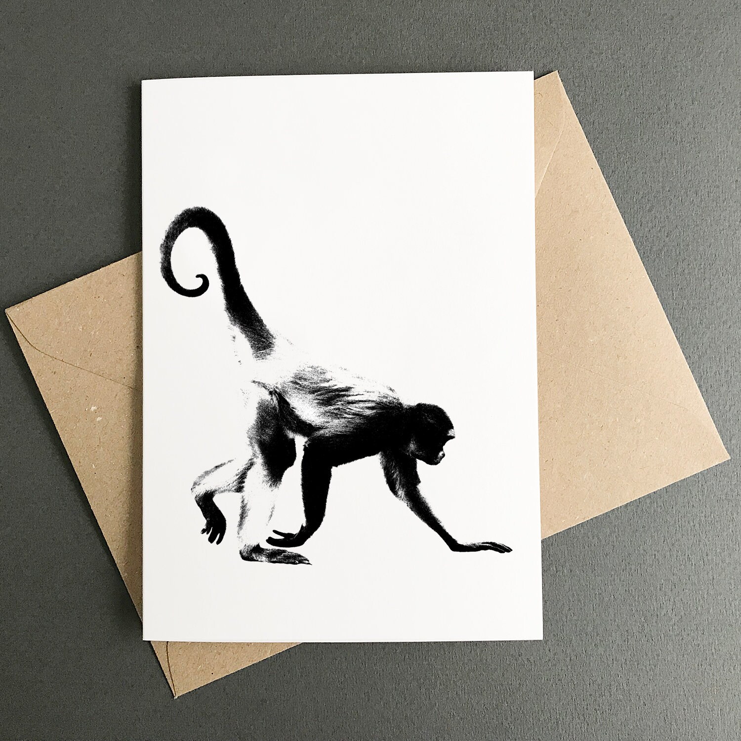 Etched Monkey Greetings Card - Botanical Design, Spider Monkey Card ...