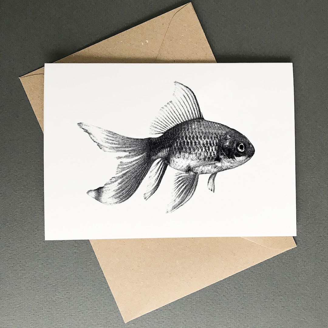 Etched Goldfish Greetings Card Botanical Design, Goldfish Card, Fish ...