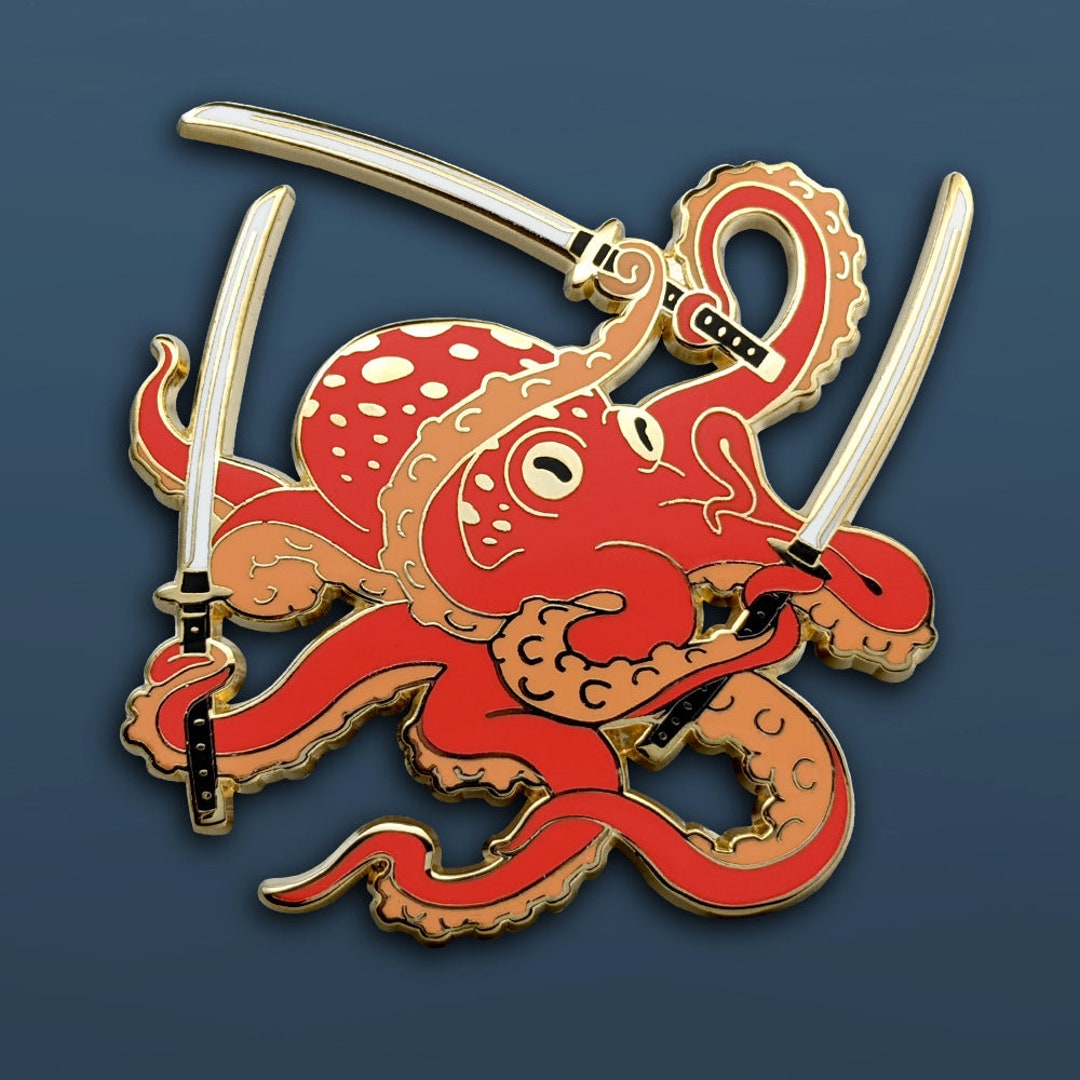 Octopus Swordsman Pin Bright Red - Etsy