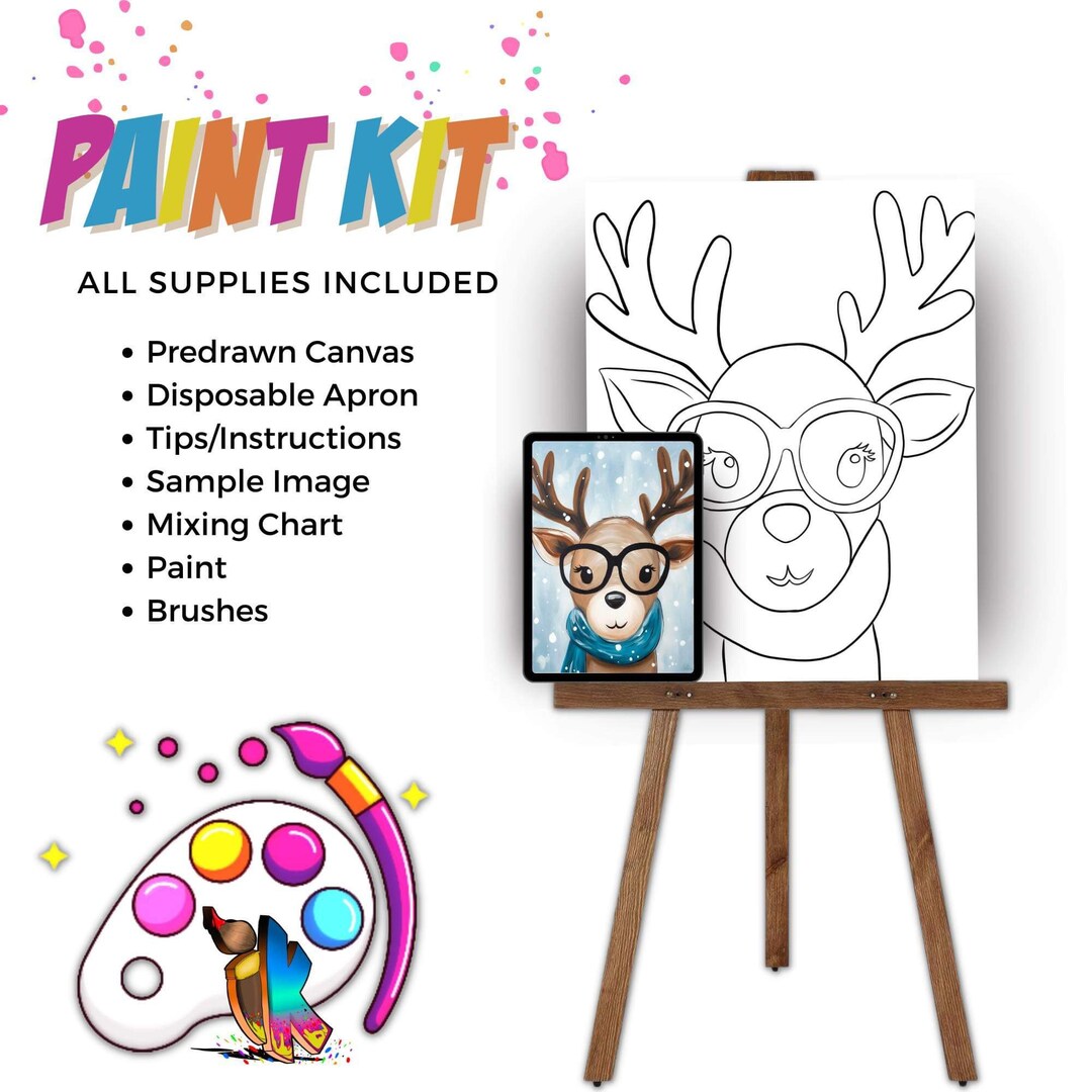 Dancer the Reindeer DIY Paint Party Kit Acrylic Painting Sip and Paint ...