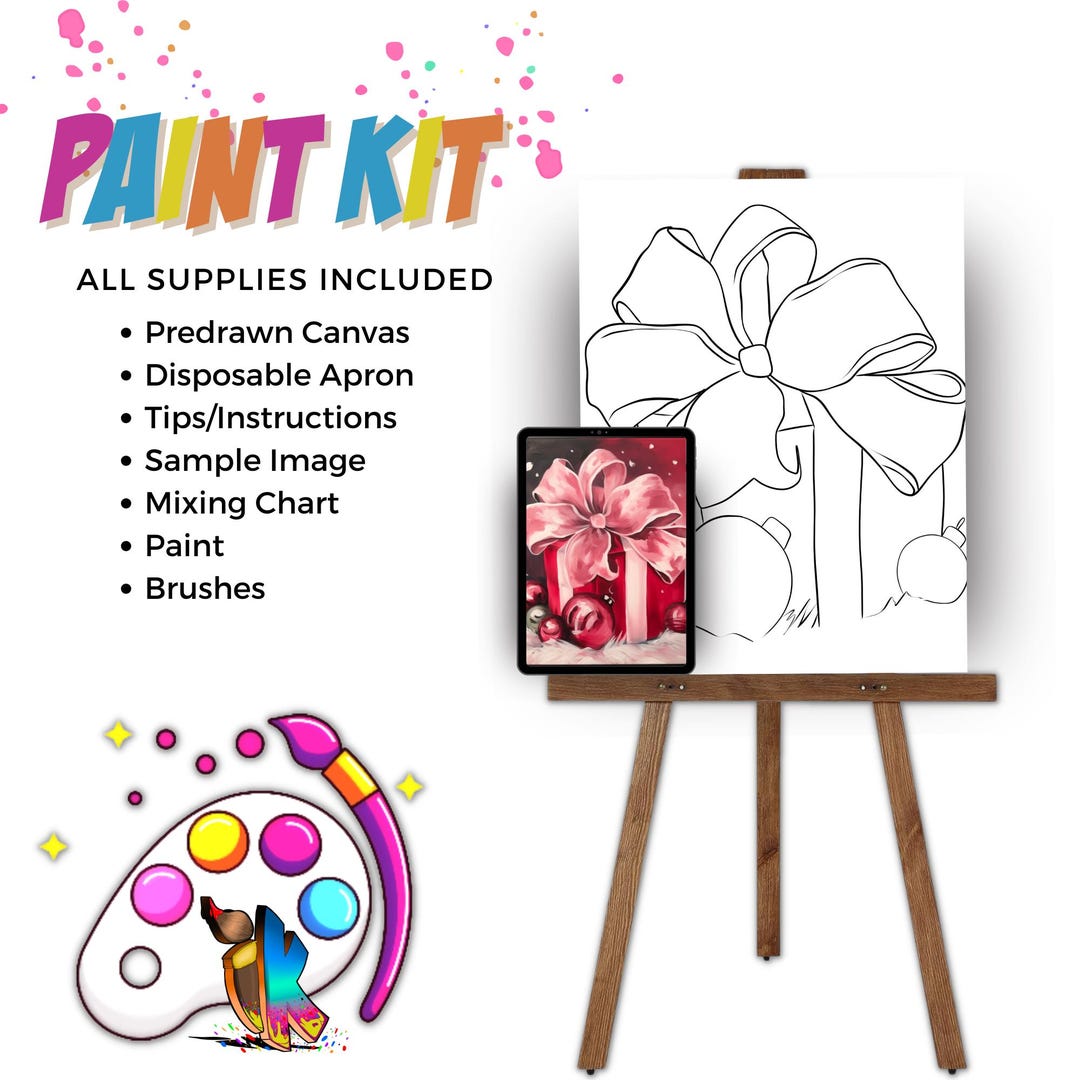 Red Gift With Bow Paint Kit | DIY Paint Party Kit | Acrylic Painting ...