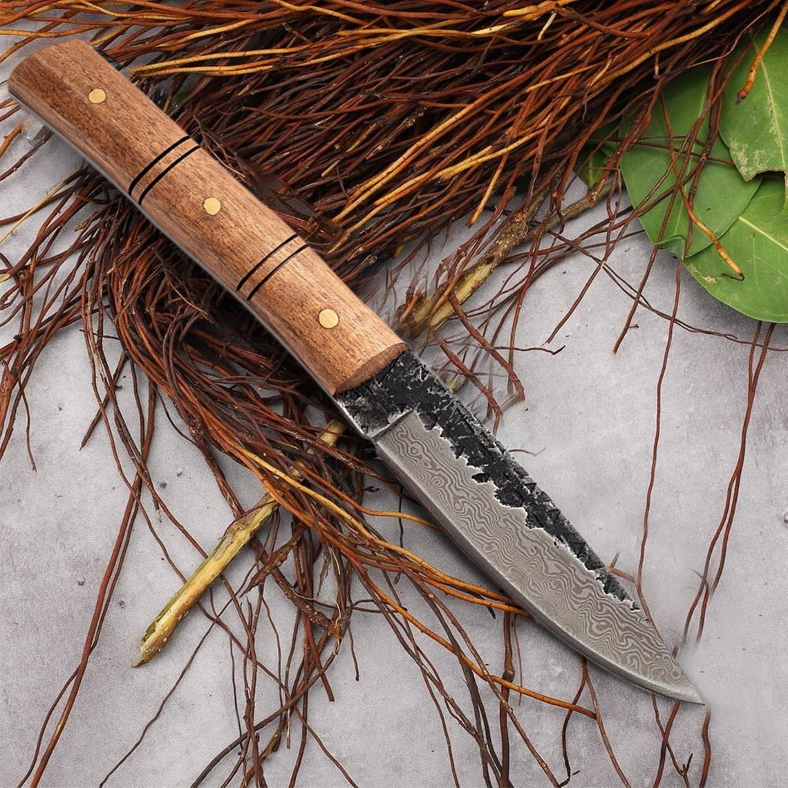 Hand Forged Hunting Knife Full Tang Rosewood Handle Hammered - Etsy