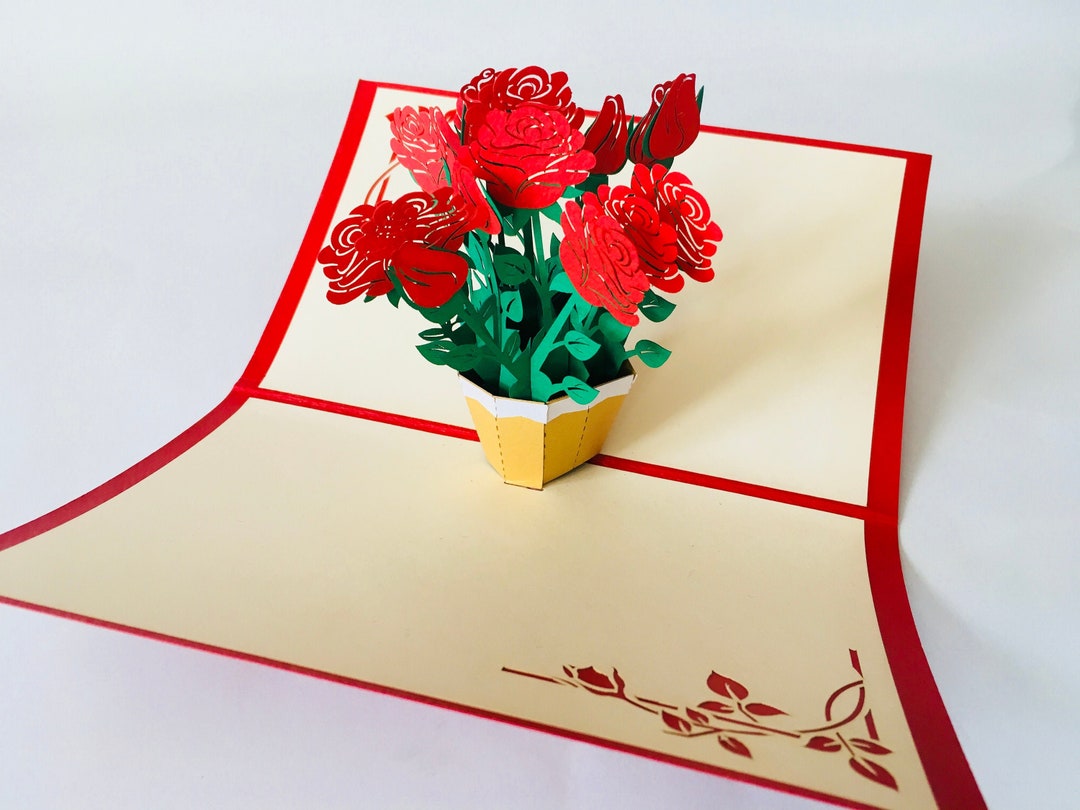 Pop-up Rose Bouquet, Birthday Folding Card, Mother's Day Gift, Birthday ...