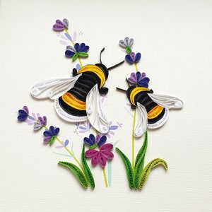 Bees With Lavender, Quilling Card, Quilled Bees, Handmade Bee Card ...